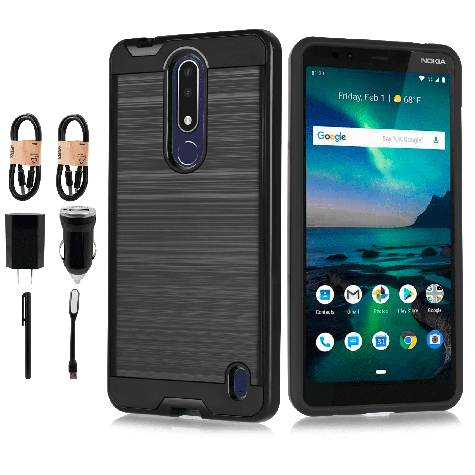 ~Value Pack~ for 6" Nokia 3.1 Plus Brushed Metal Slip Resistant Dual ...