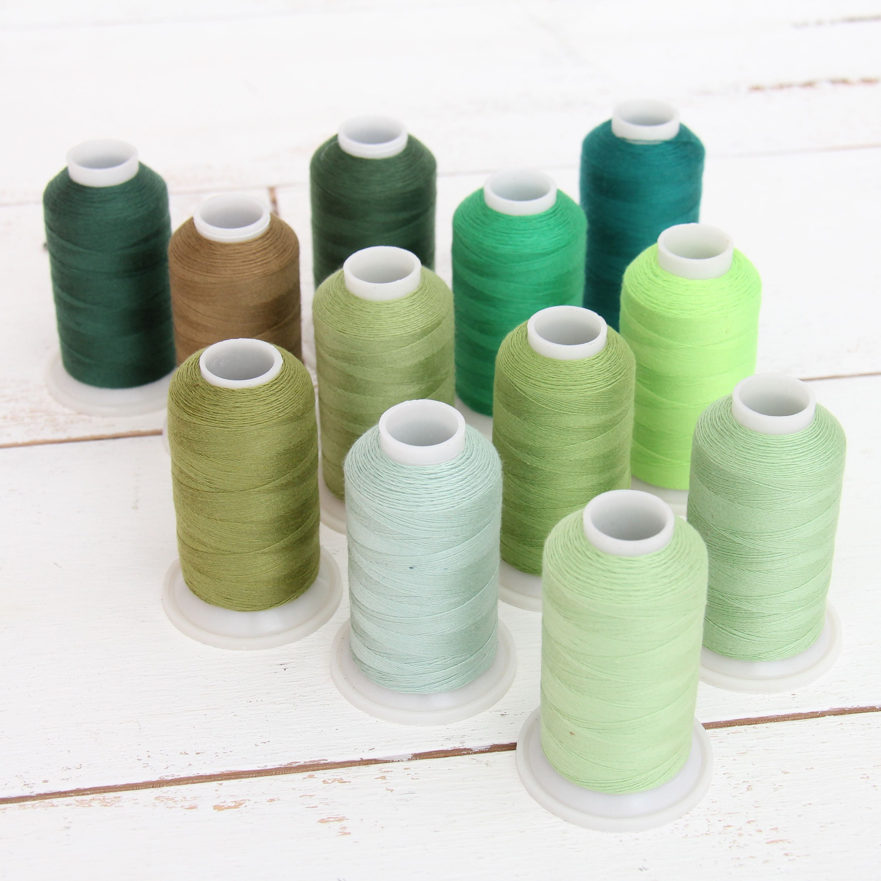 Polyester All-Purpose Sewing Thread 12 Cone Green Shades Set - 600m ...