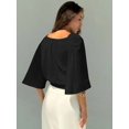 Black V-Neck Dolman Sleeve Crop Top With Twist Front And Pleated Waist ...