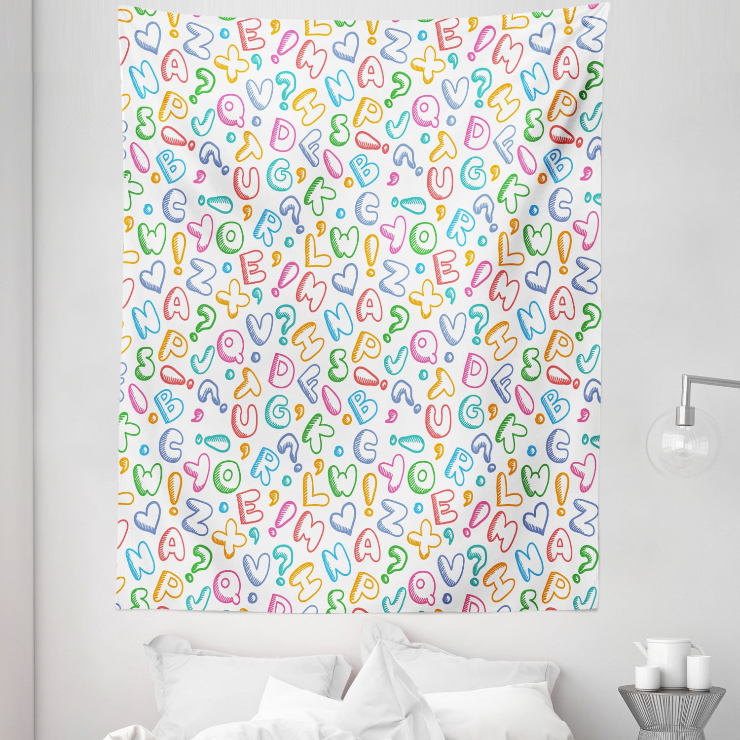 Alphabet Tapestry, Letters in Fun Colors Scribble Style ABC Hearts ...