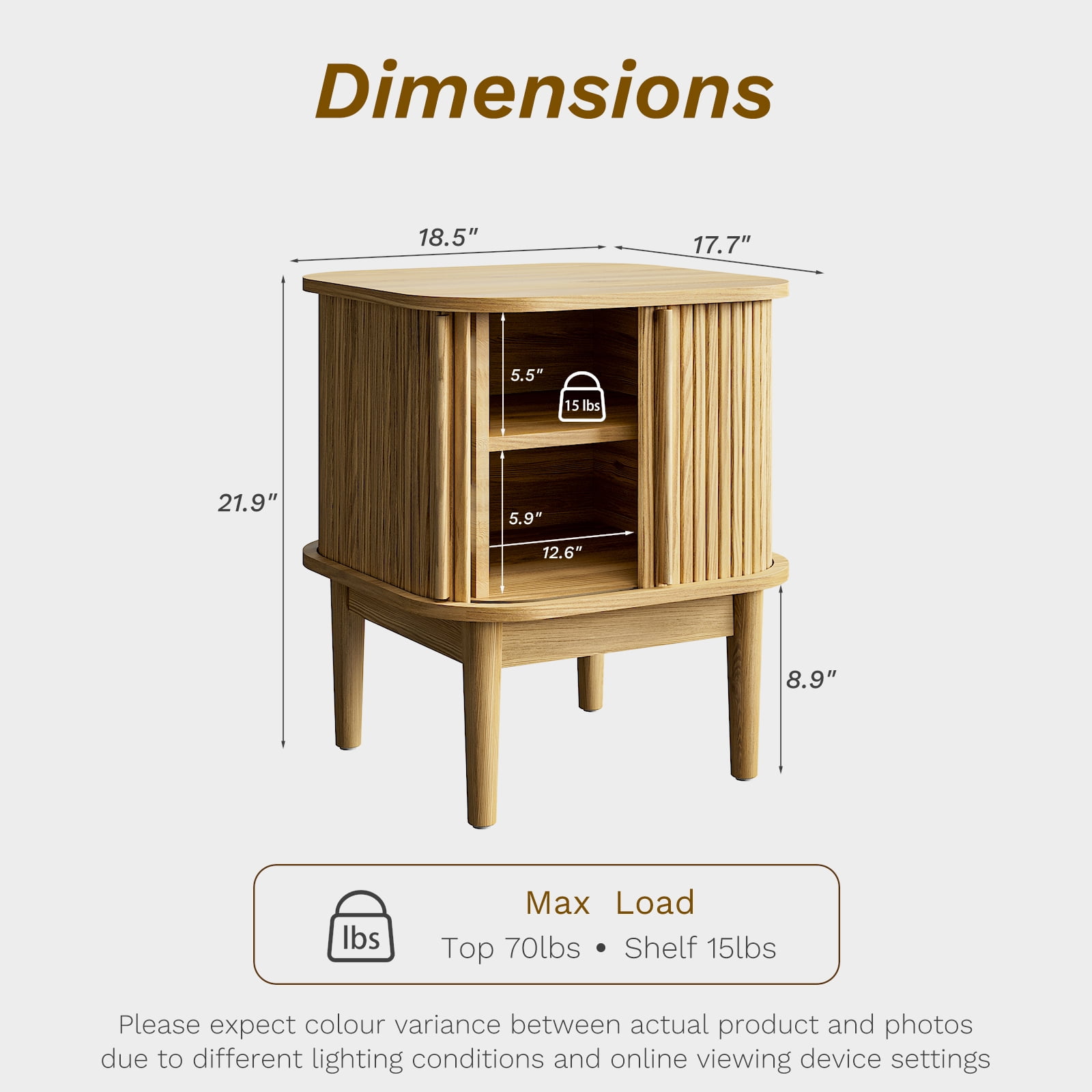 Nightstand with Sliding Doors, Modern Bedside Table with Solid Wood ...