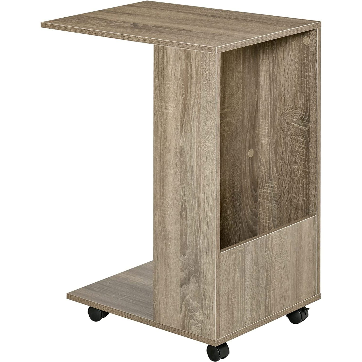 HElectQRIN C-Shaped Sofa Side Table Mobile End Table with Storage and ...