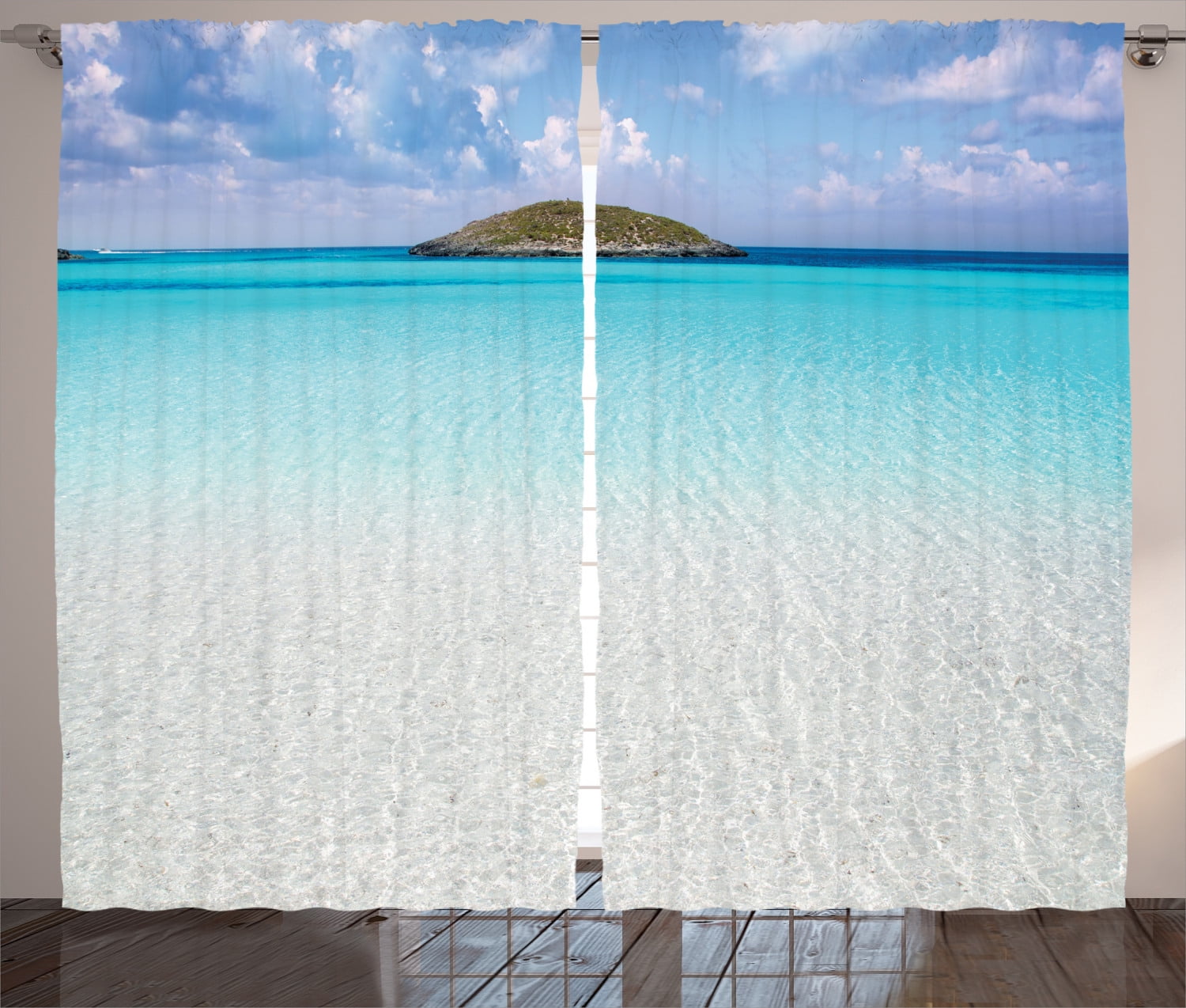 Ocean Decor Curtains 2 Panels Set, Paradise Beach in Caribbean Water ...