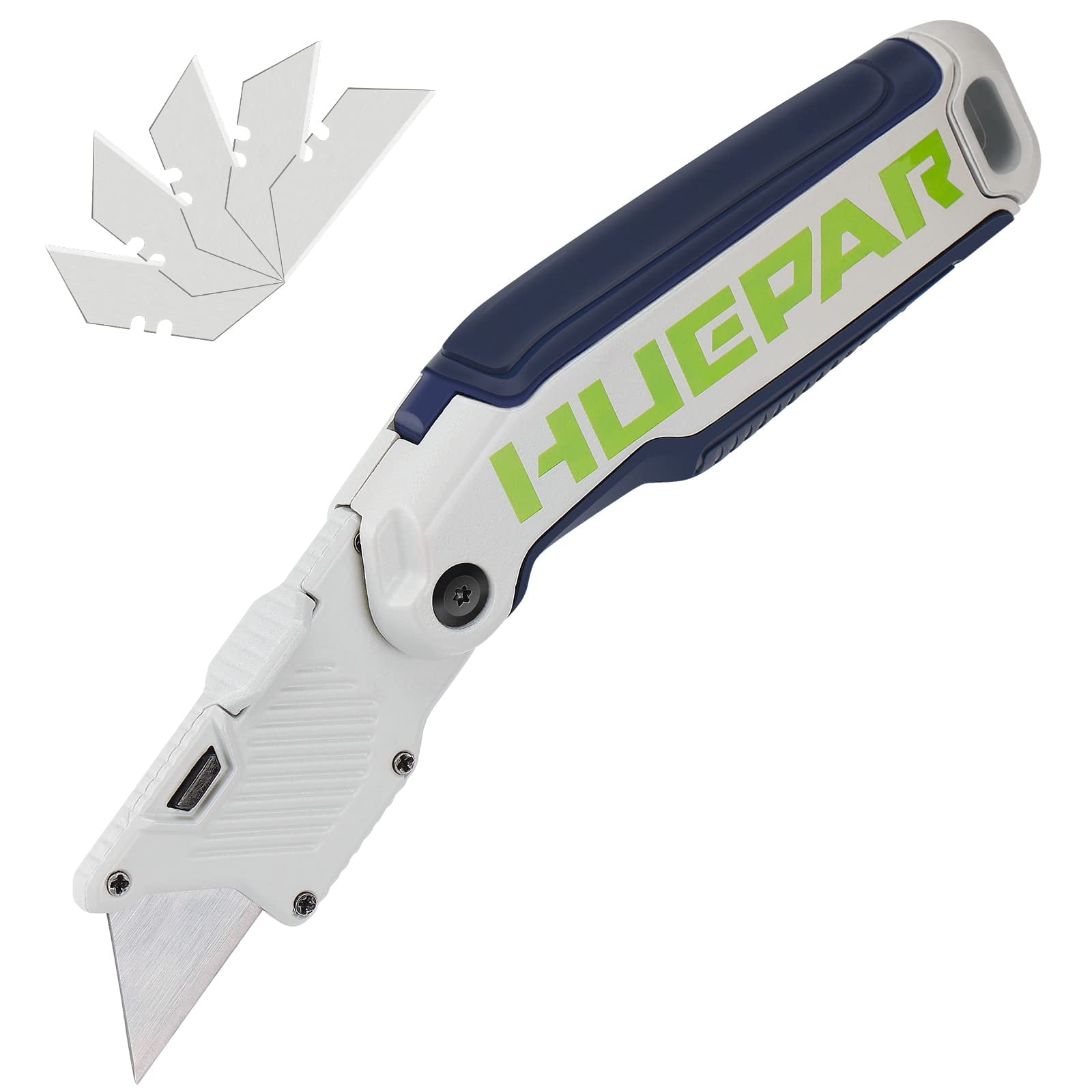 Huepar Folding Utility Knife, Quick Change Box Cutter Retractable with ...