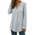 Nlife Women's Lace-Up V-Neck Long Sleeve Top in Soft Cotton Blend ...