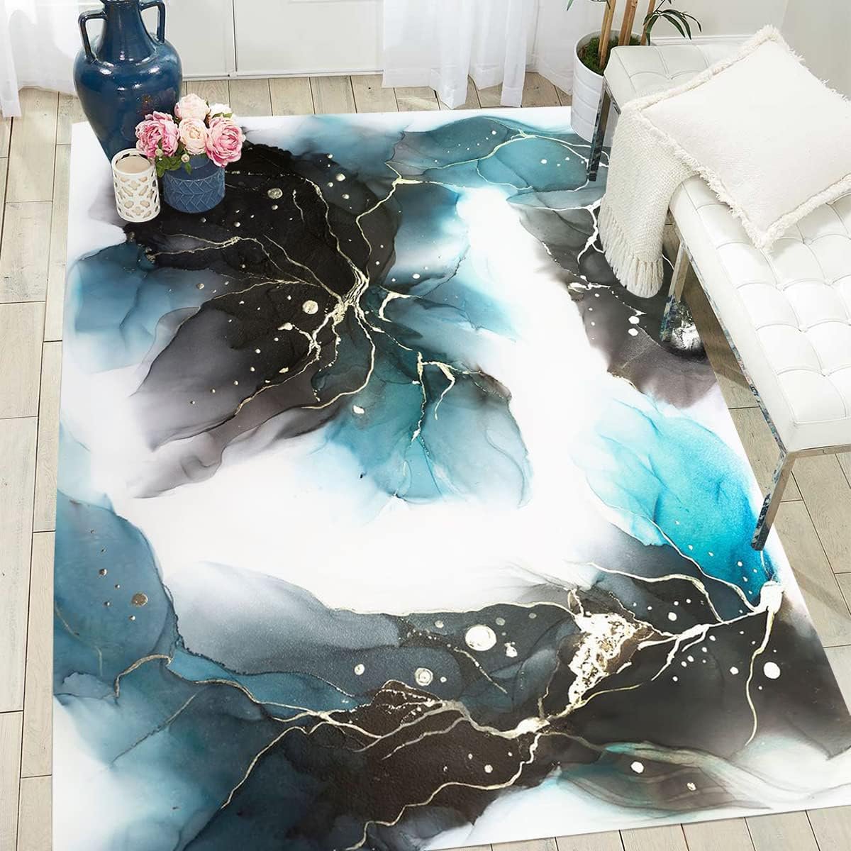 Click here for Rughome Modern Area Rug 2x3ft Black White Teal Mar... prices