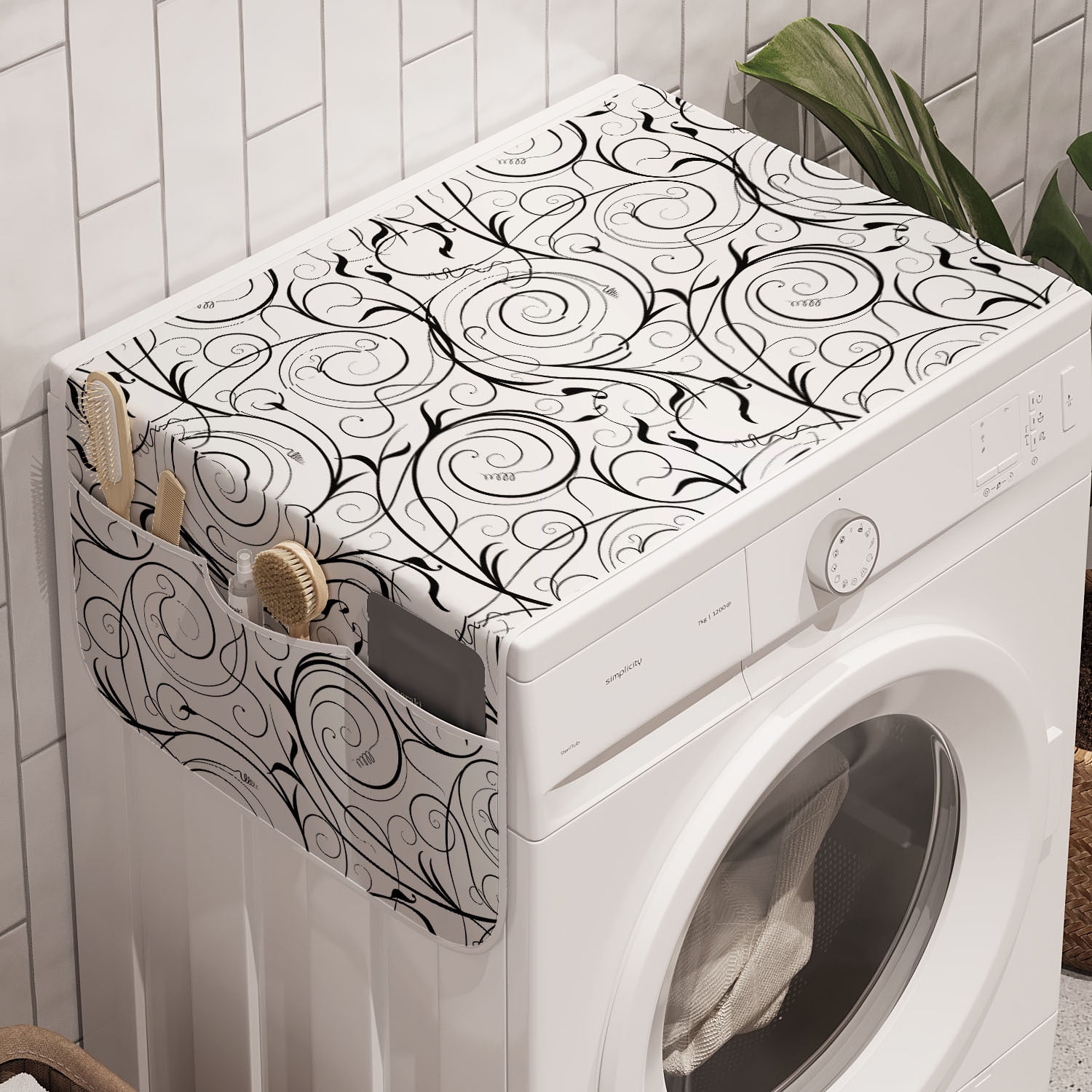 Black and White Washing Machine Organizer, Scribble Swirling Motifs ...