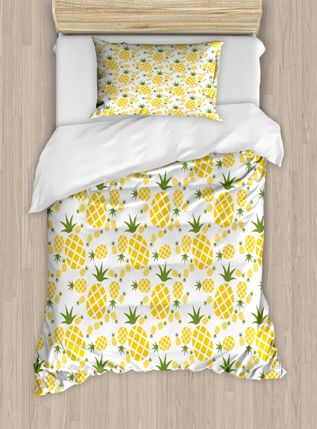 Green and Yellow Duvet Cover Set Twin Size, Rhombus Pineapple with ...