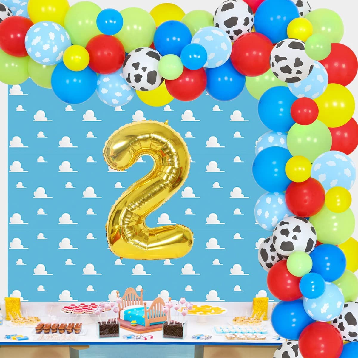 Toy 2nd Birthday Decorations - Cartoon Red Yellow Blue Balloons Garland ...