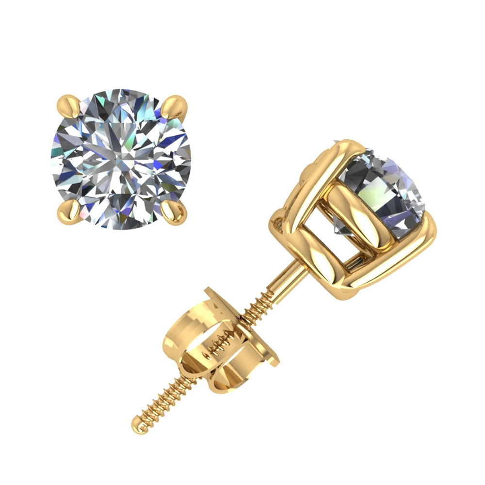 1.50Ct Round Cut Diamond Basket Solitaire Stud Earrings 14Karat Yellow ...