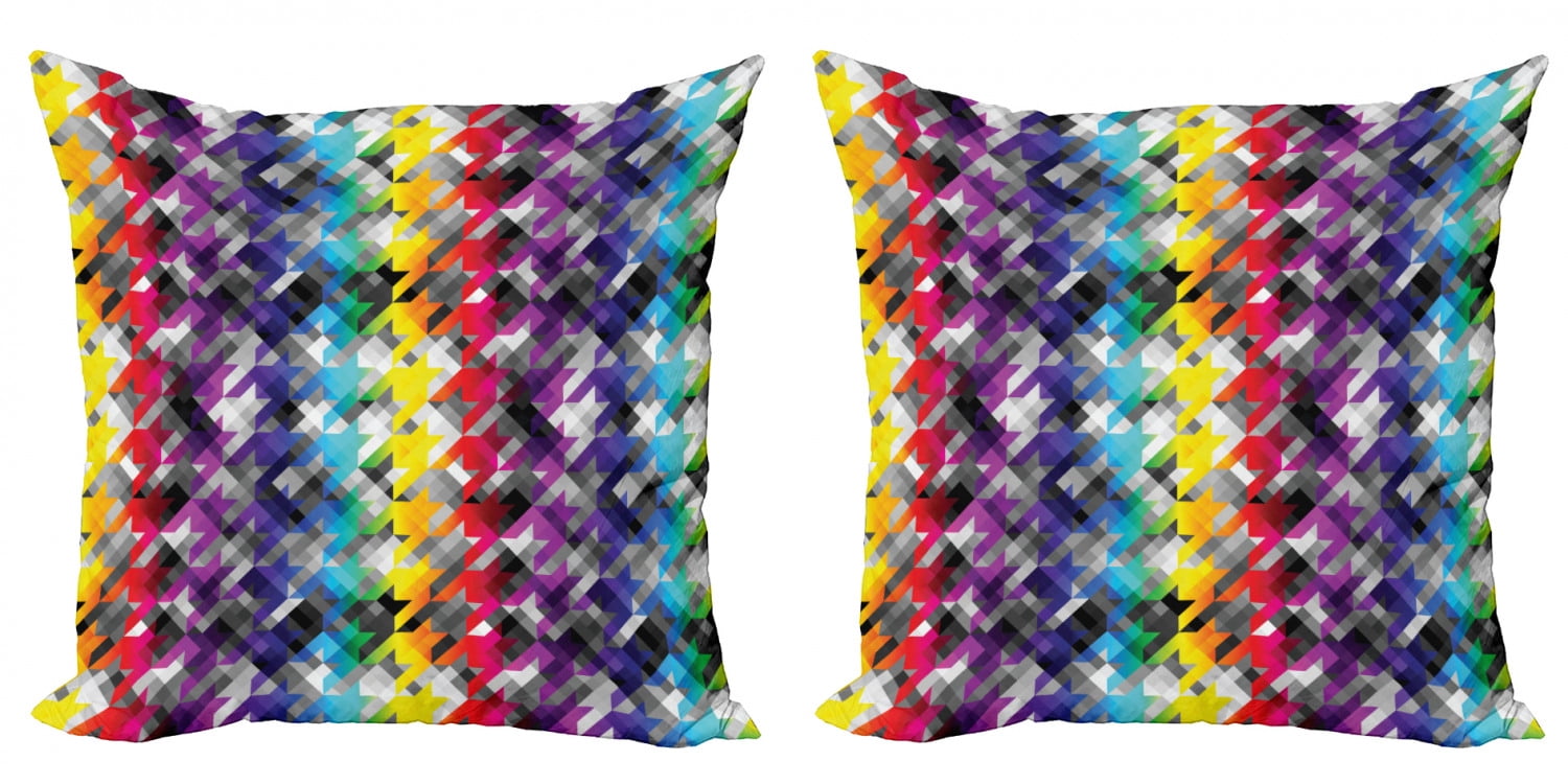 Ambesonne Colorful Throw Pillow Cover 2 Pack, Diagonal Houndstooth, 16 ...