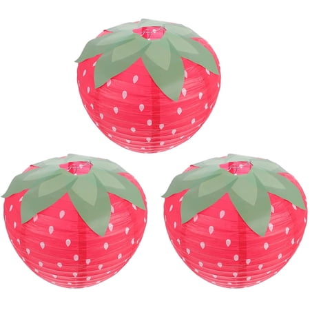 3pcs Hanging Paper Lanterns Strawberry Shaped Foldable Lantern ...
