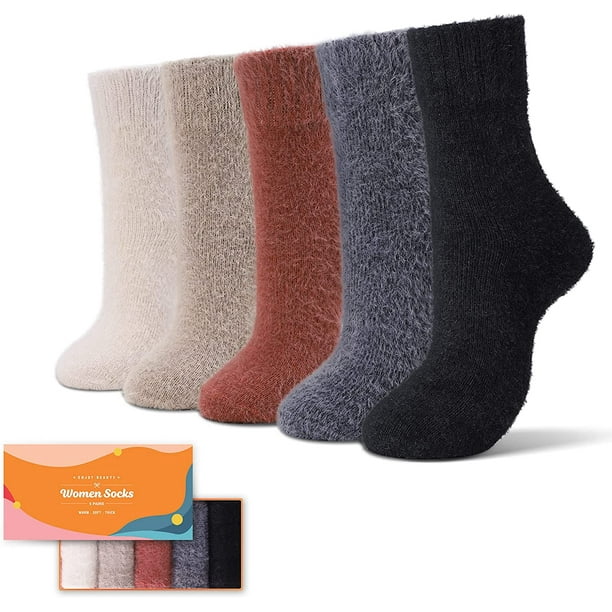 5 Pack Women Fuzzy Socks Thick Soft Warm Winter Wool Fluffy Cozy Socks ...