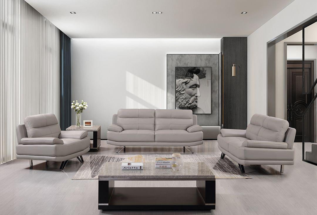 Modern Light Gray Leather Sofa Set 3Pcs American Eagle EK530-LG ...