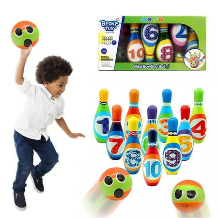 Kids Bowling Set Includes 10 Pins and 2 Balls Perfect Bowling Set with ...