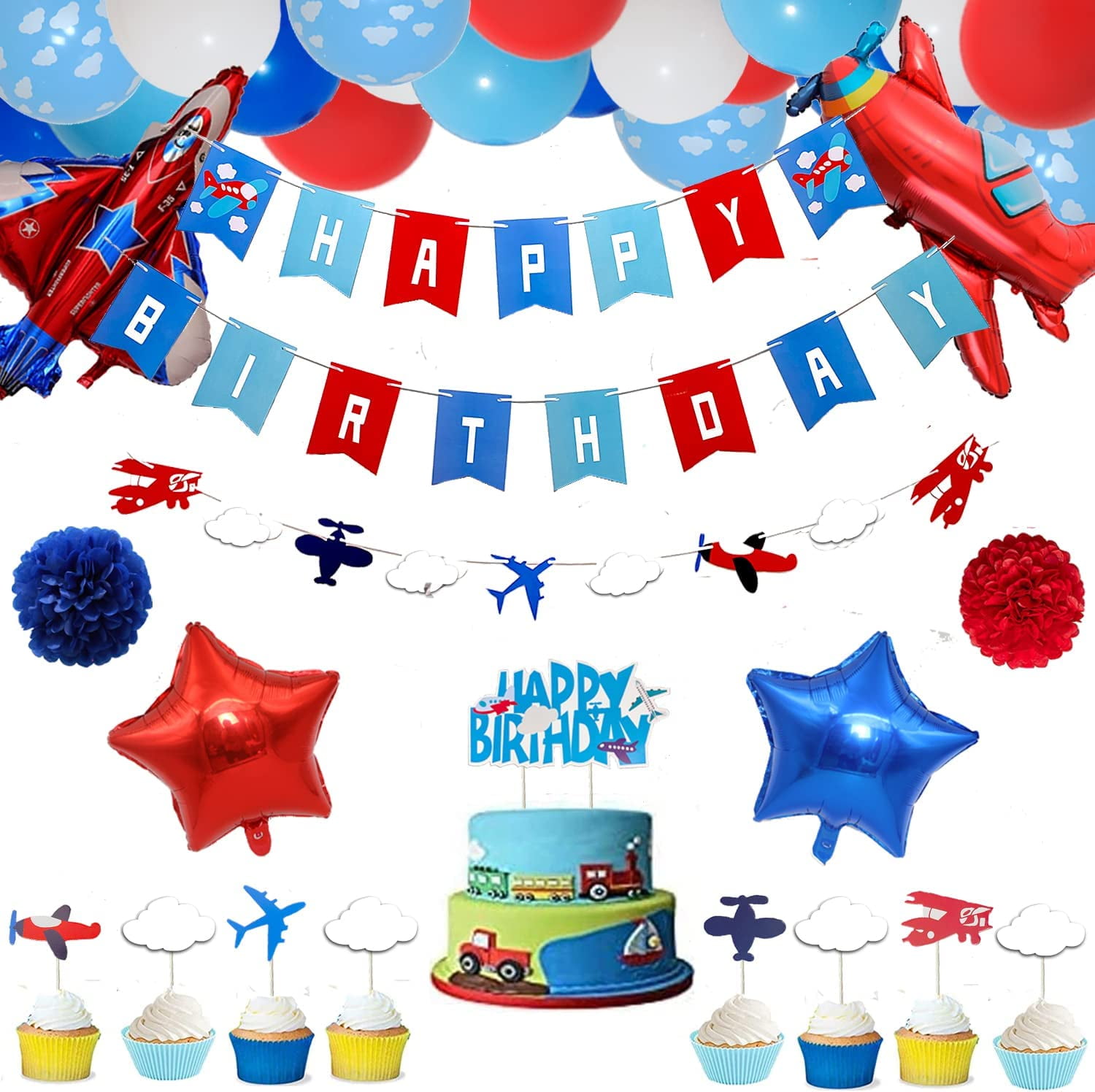 Airplane party decorations, Airplane birthday party supplies,Happy ...