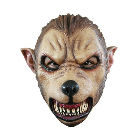 Brown Werewolf Mask Fangs Pointed Ears Evil Horror Halloween Costume ...