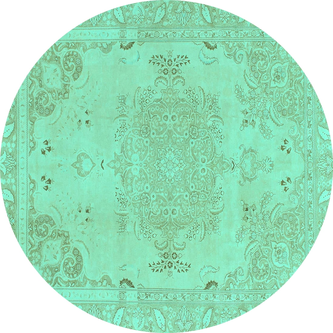 Ahgly Company Machine Washable Indoor Round Abstract Turquoise Blue ...