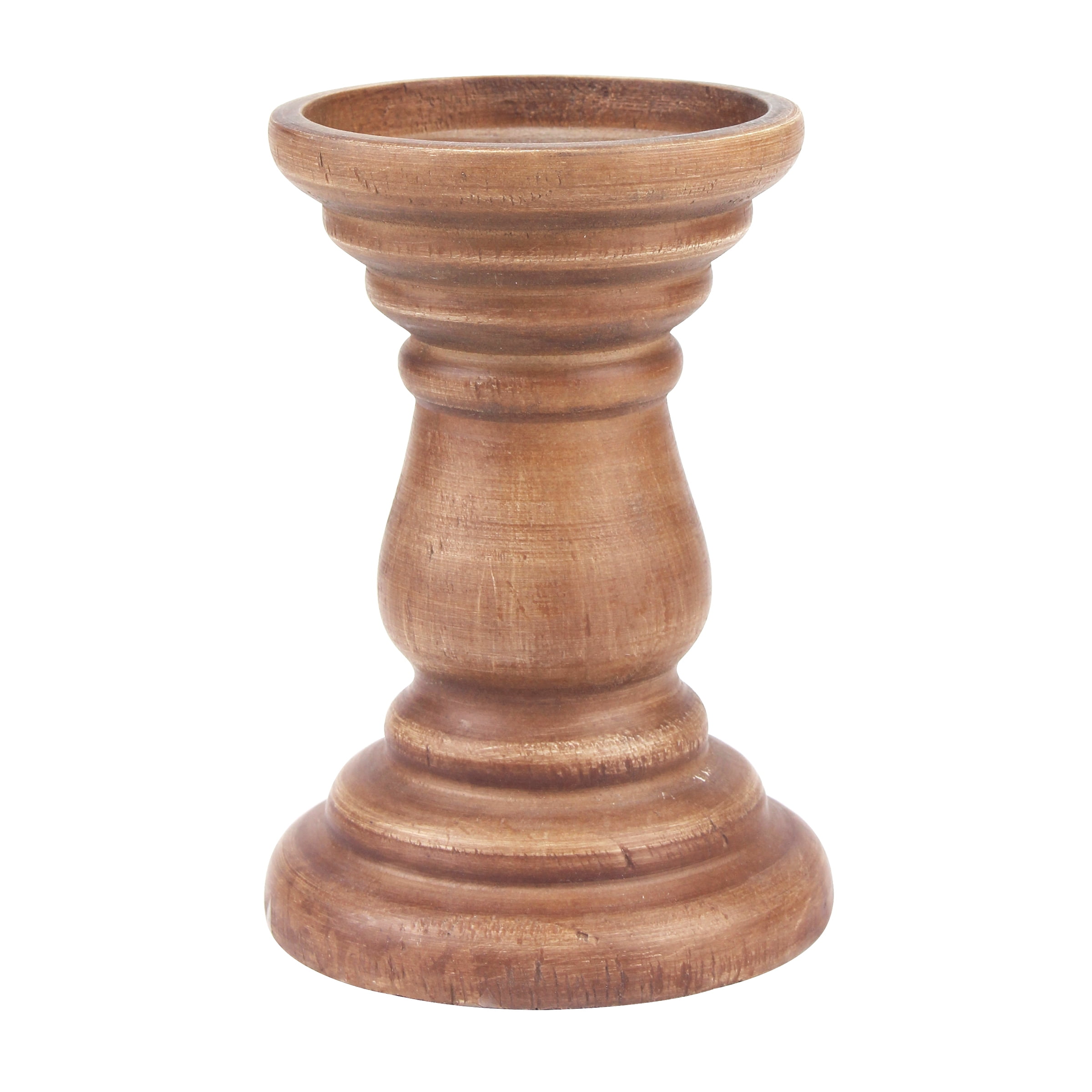 Stonebriar Natural Turned Wood Pillar Candle Holder, Brown, 6 ...