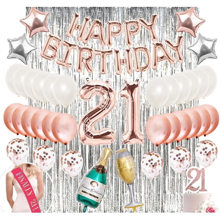 21st Birthday Party Decorations, Pink Finally 21 Sash, Rose Gold Happy ...