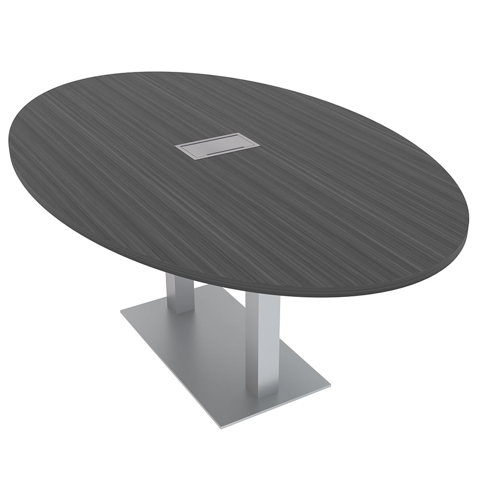 7' Oval Conference Room Table With Square Metal Base Power And Data ...