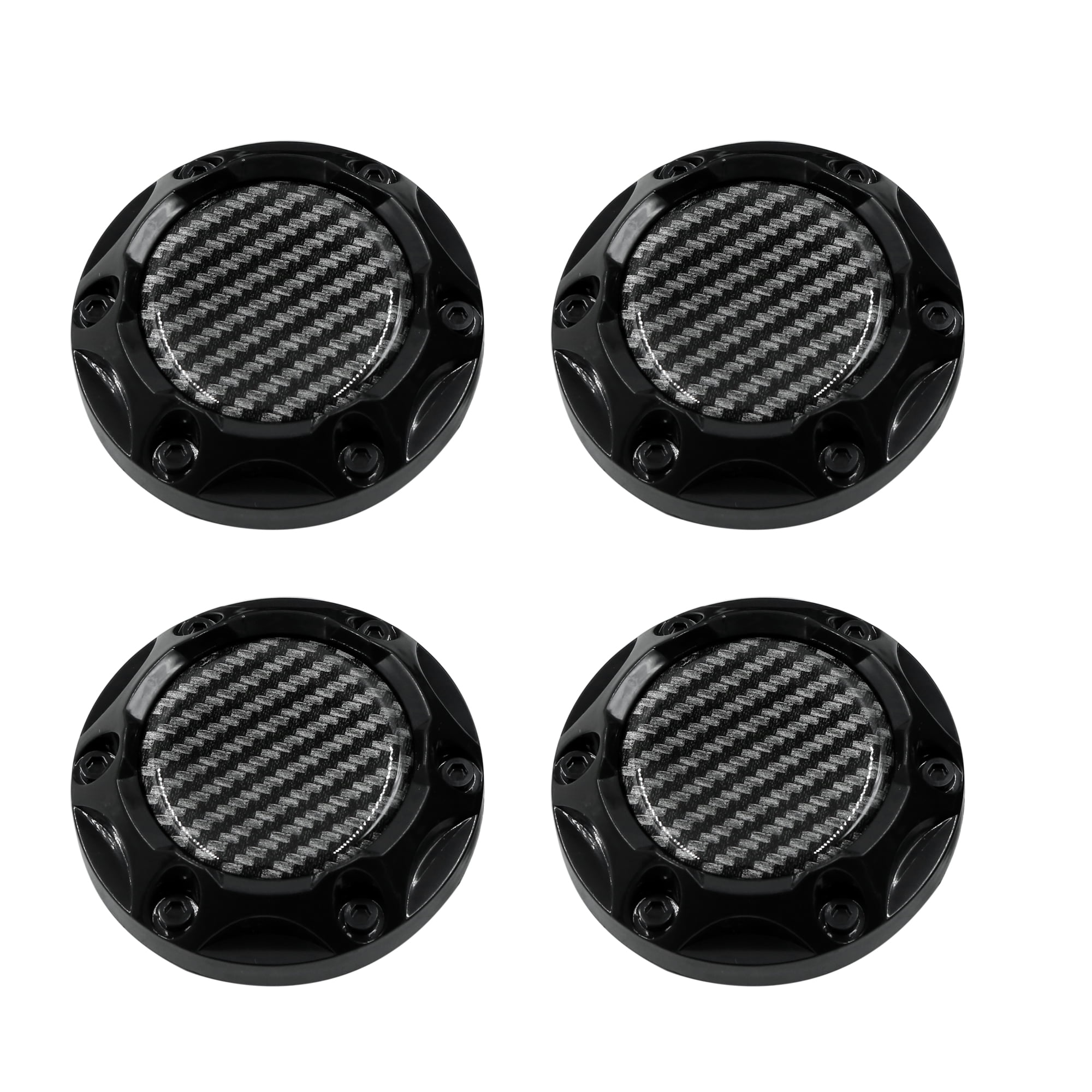 Black 68mm Car Wheel Center Hub Caps with Carbon Fiber Pattern Sticker ...