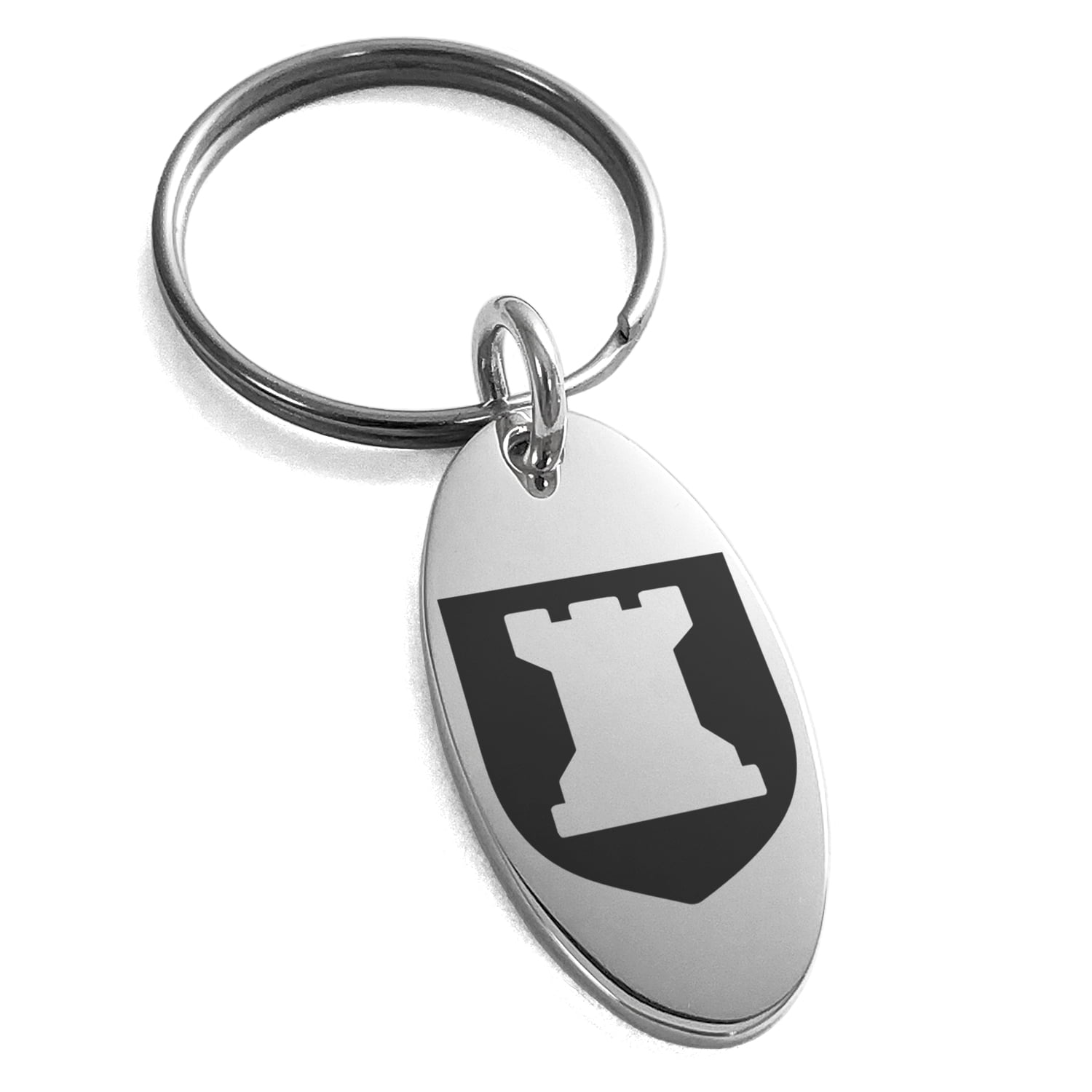 Stainless Steel Rook Strategy Coat of Arms Shield Engraved Small Oval ...