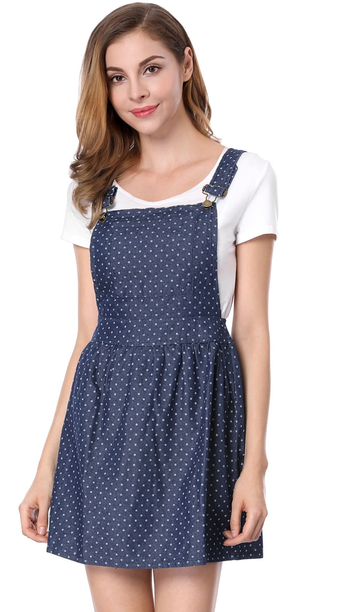 Unique Bargains - Women's Dots Pattern Suspender Mini Overall Dress ...