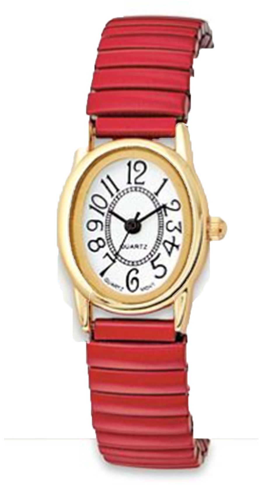LINEL Women's Red Stretch Band Watch Gold Oval Case White Dial Red ...