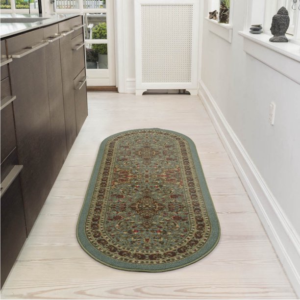 Ottomanson Ottohome Oriental Runner Rug, Seafoam, 20"X59" Oval ...