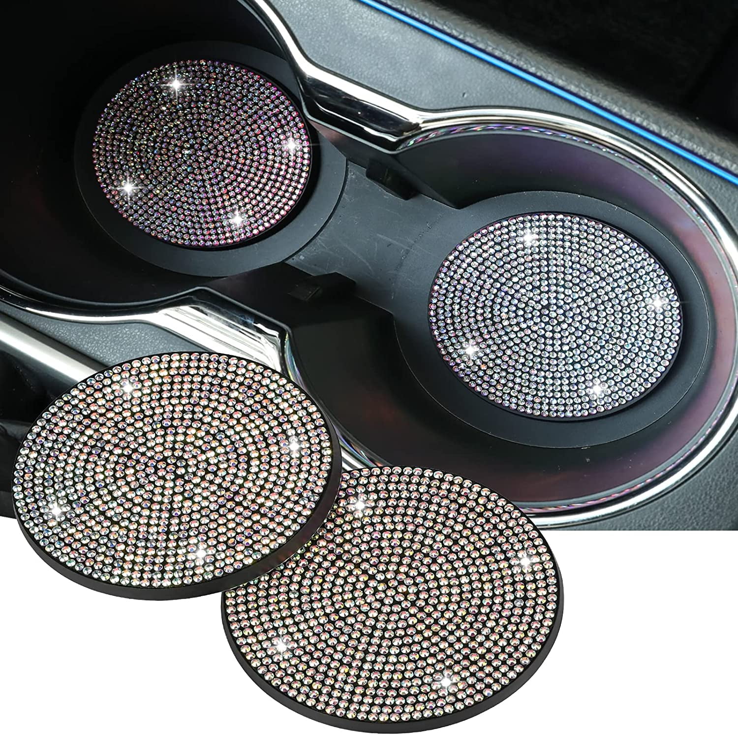 2 Pack Bling Car Coasters, 2.75 Inch Bling Diamond Rhinestone Soft ...
