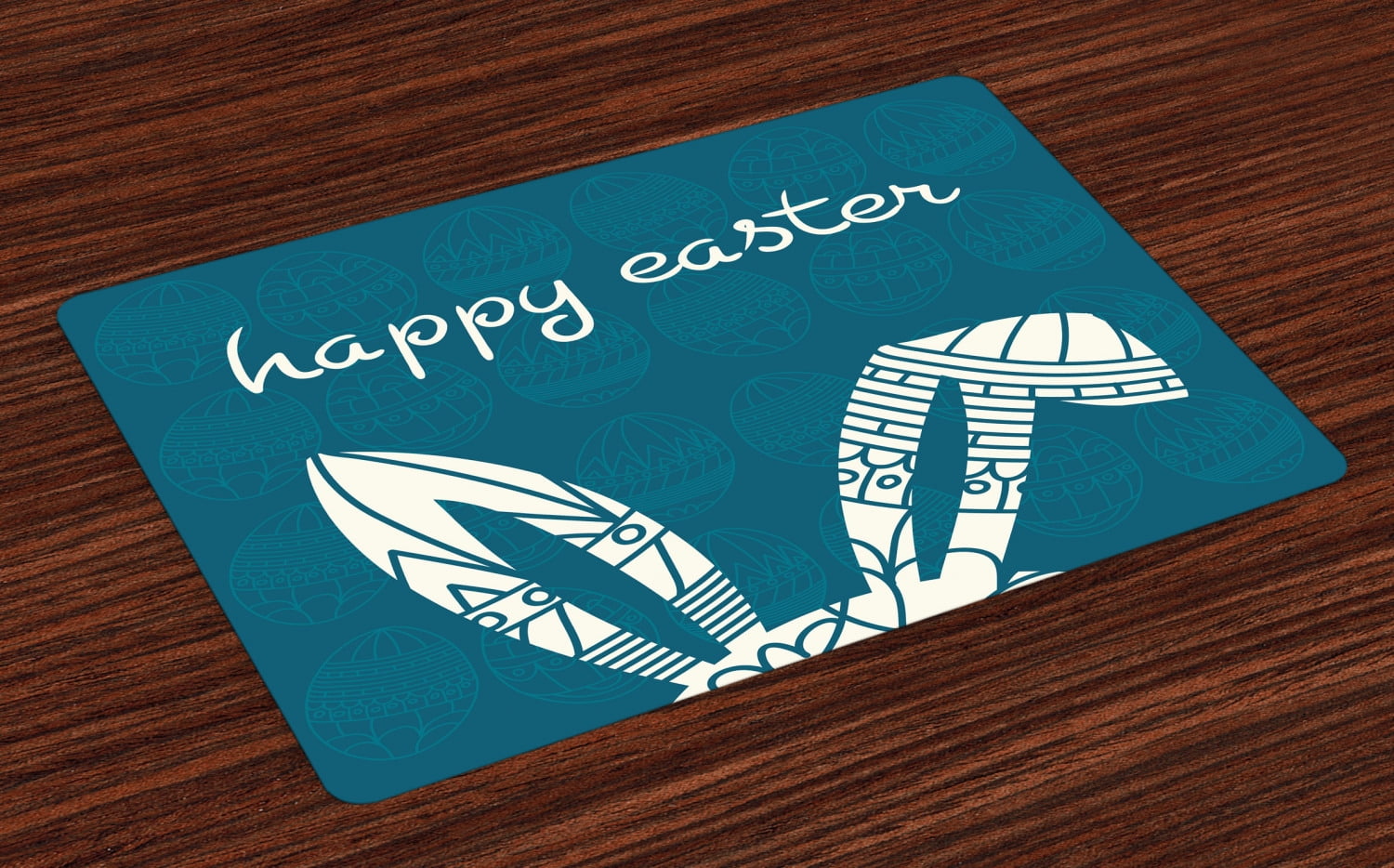 Ambesonne Easter Place Mats Set of 4, Ornamental Bunny Ears, Standard Size, Cream Petrol Blue ...