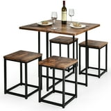 Costway 5pcs Compact Dining Set - Table + 4 Stools, Vintage Walnut ...