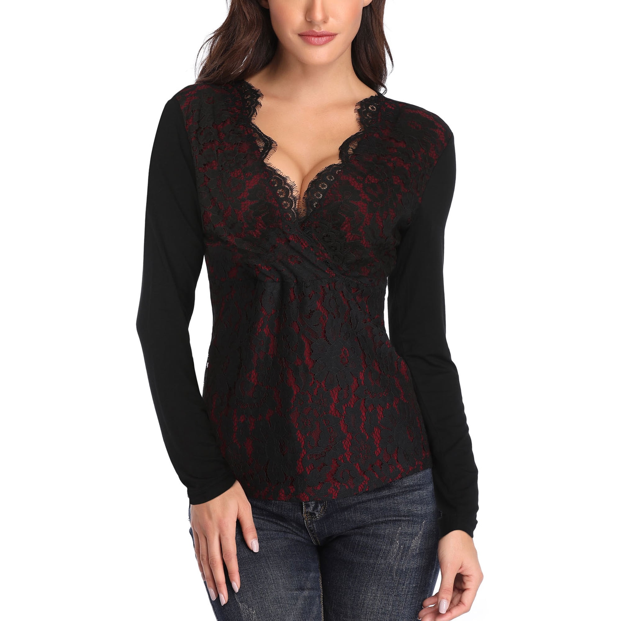Red And Black Lace Top