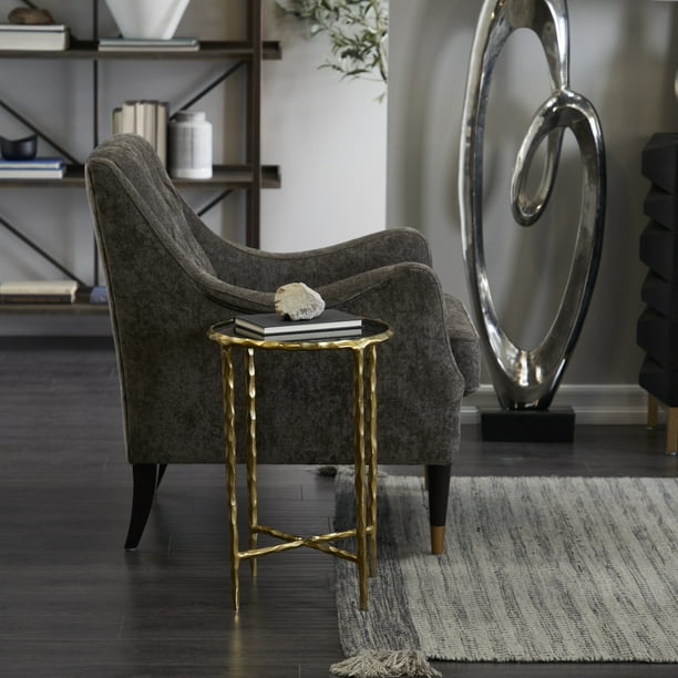 DecMode 15" x 22" Gold Aluminum Accent Table with Shaded Glass Top, 1 ...