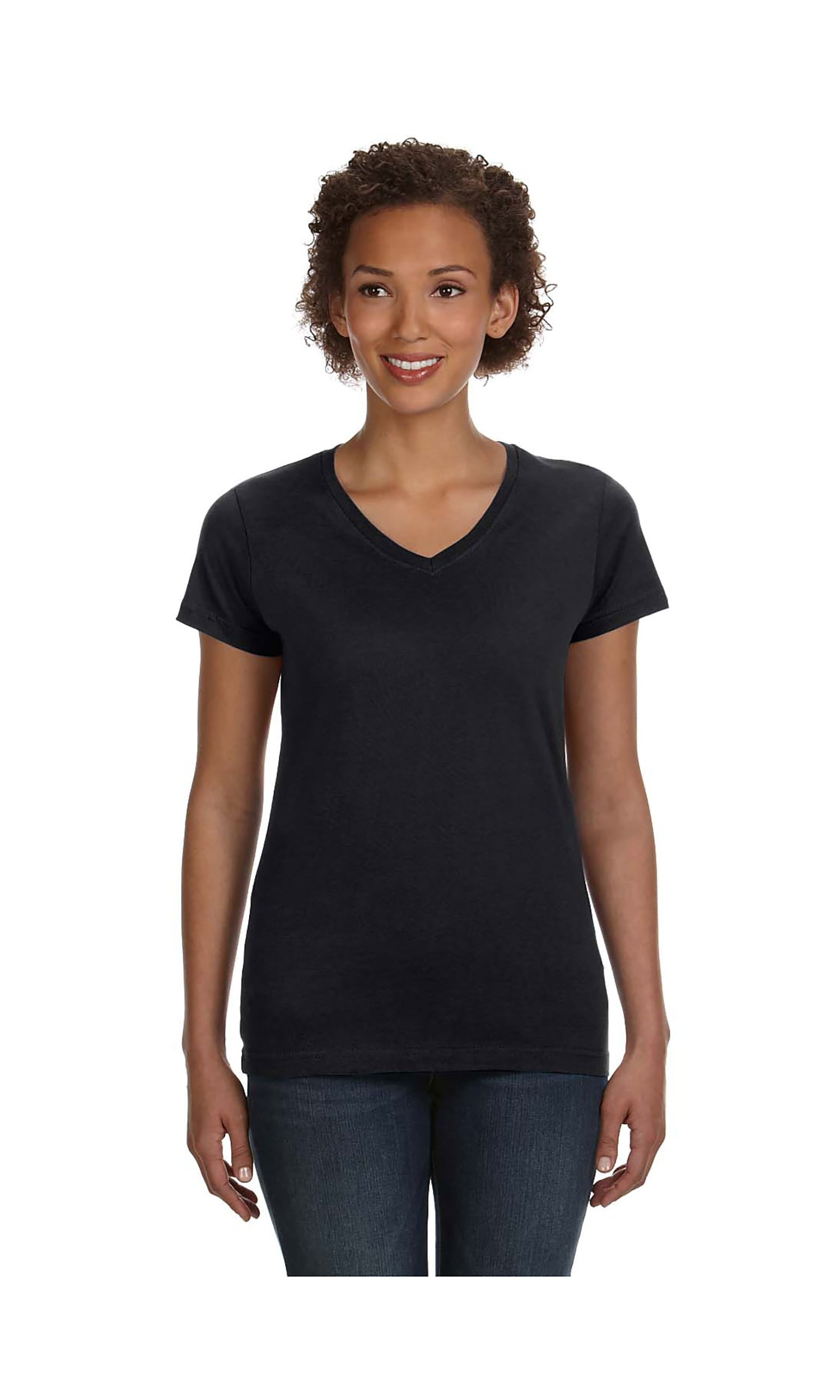 LAT Women's Designer Longer Length Ribbed V-Neck Jersey T-Shirt, Style ...