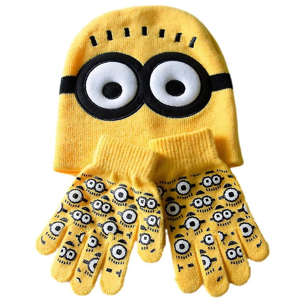 Kids Minions Cartoon Cute Hat And Gloves Set Boys Grils Winter Warm ...