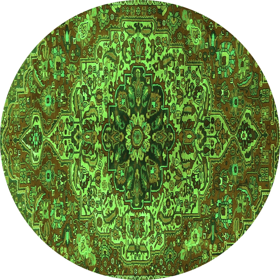 Ahgly Company Indoor Round Medallion Green Traditional Area Rugs, 5 ...