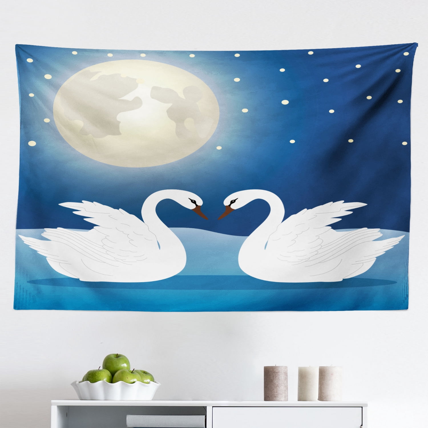 Swans Tapestry, Gracious Floral Aquatic Bird with Crown Royalty Animal ...
