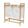 CNCEST Laundry Basket Bamboo Laundry Hamper Dual Compartments Laundry ...