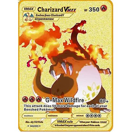 Charizard Vmax Metal Gold Plated Card, Charizard Vmax Dx Gx Metal Gold ...