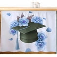 Blue Floral Graduation Cap Small Cabinet Curtains 10"W x 11"L, Modern ...