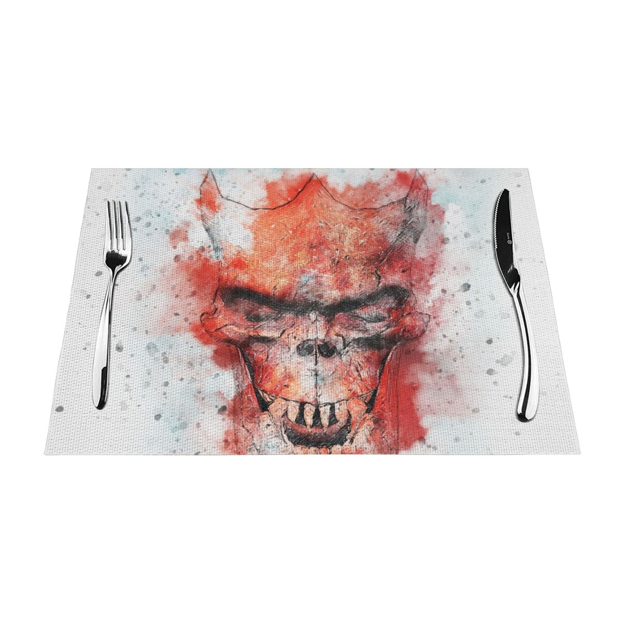 XMXY Woven Placemats Set of 4 PCS, Skull Gothic Horn Art Table Mats ...