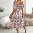 Aellinatey Women's Bohemian Square Neck Puff Sleeve Short Sleeve A-line ...