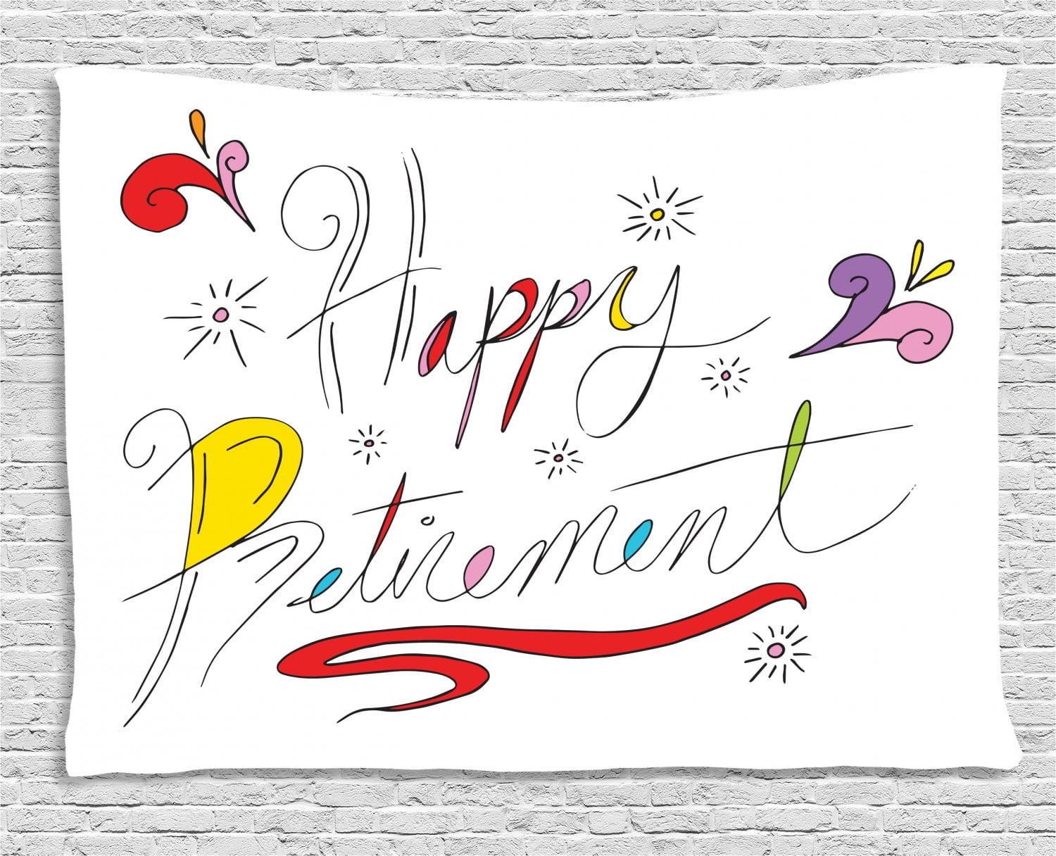 Retirement Party Tapestry, Colorful Hand-Drawn Doodle Happy Retirement ...