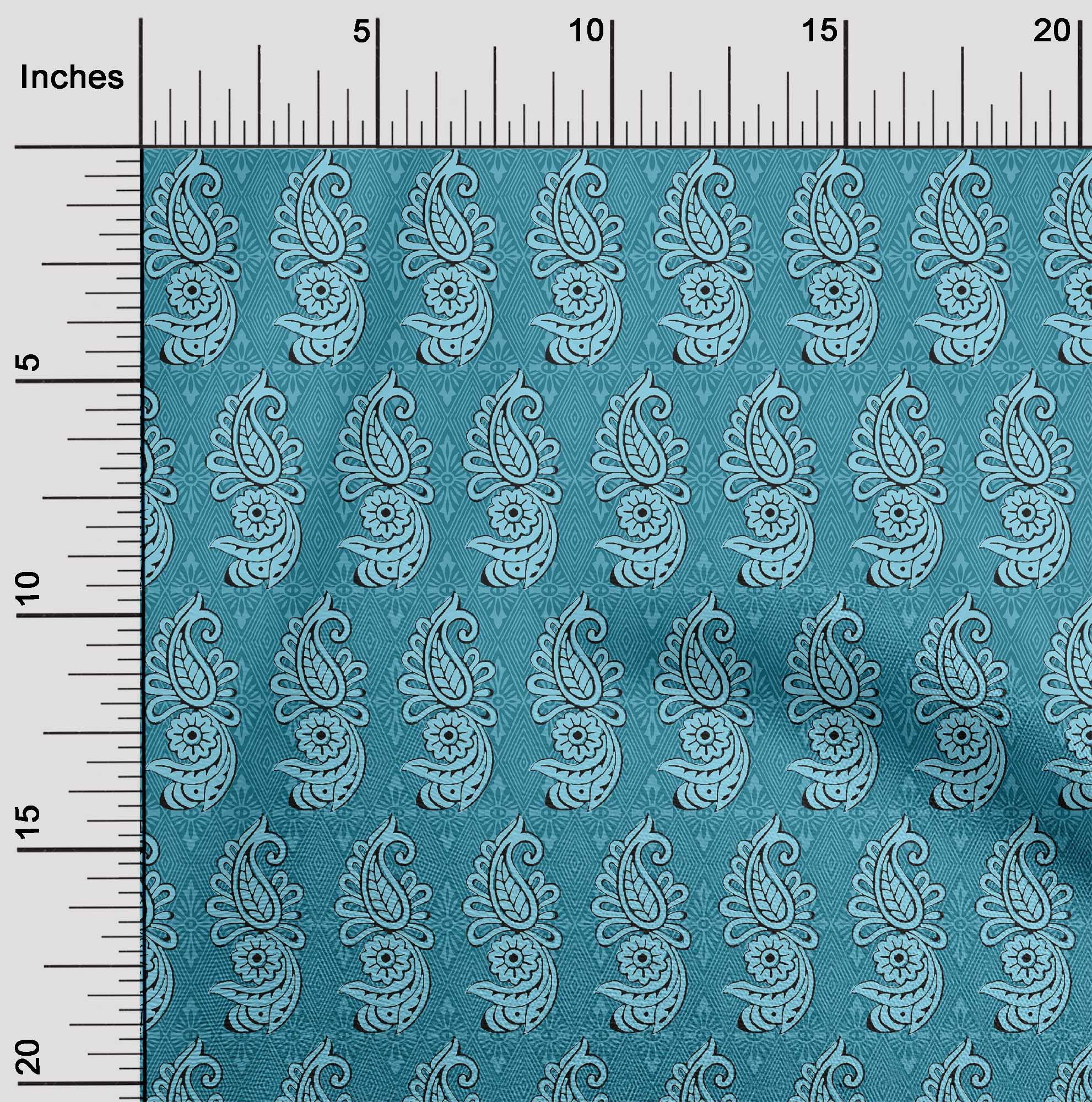 oneOone Silk Tabby Teal Blue Fabric Geometric|Paisley & Floral Block ...