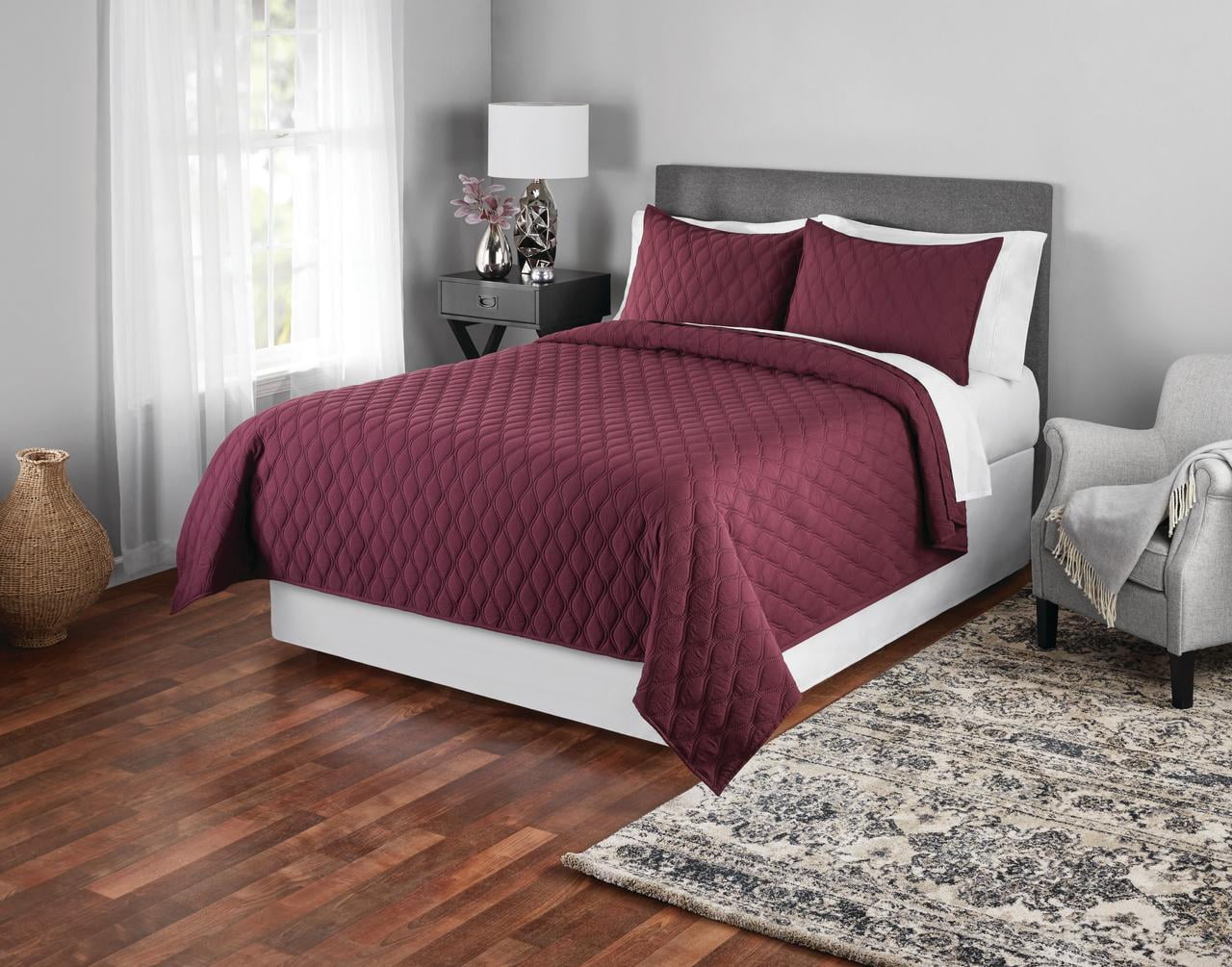Mainstays Aron Modern Burgundy Ogee Woven Quilt, Full/Queen - Walmart.com