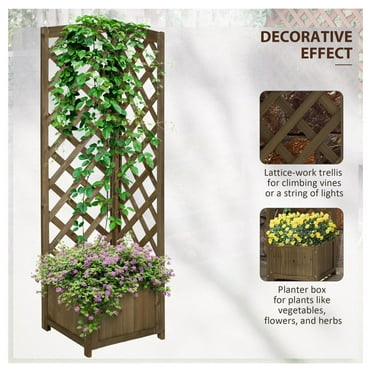 47"x47" Metal Black Rectangle Pots and Planter Raised Box with Trellis ...