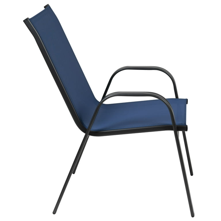 Flash Furniture 4 Pack Brazos Navy Outdoor Stack Chair with Flex Comfort Sling Back Dining Walmart