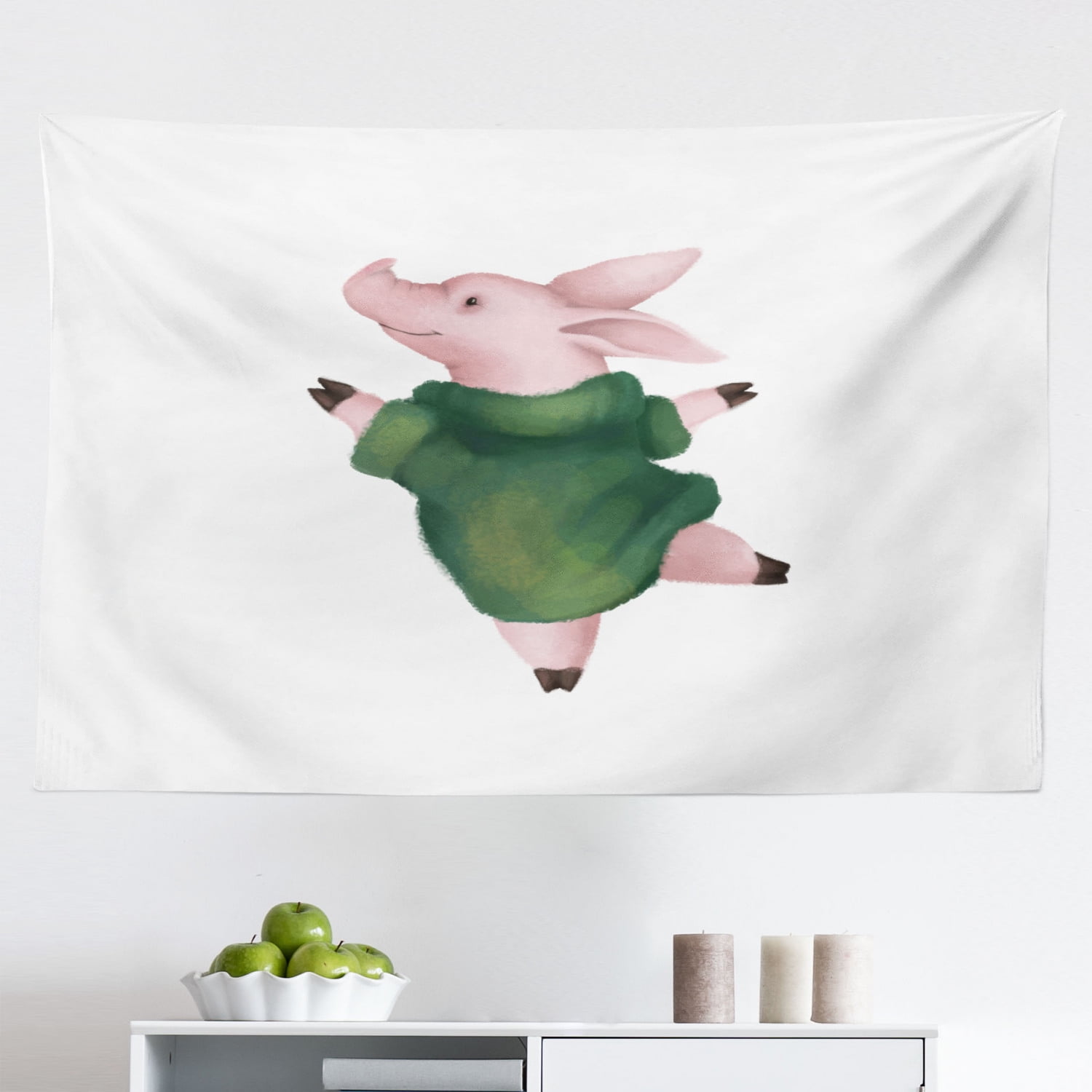 Farm Animal Tapestry, Boar Piglet Graphic of Breeds of Pig in ...
